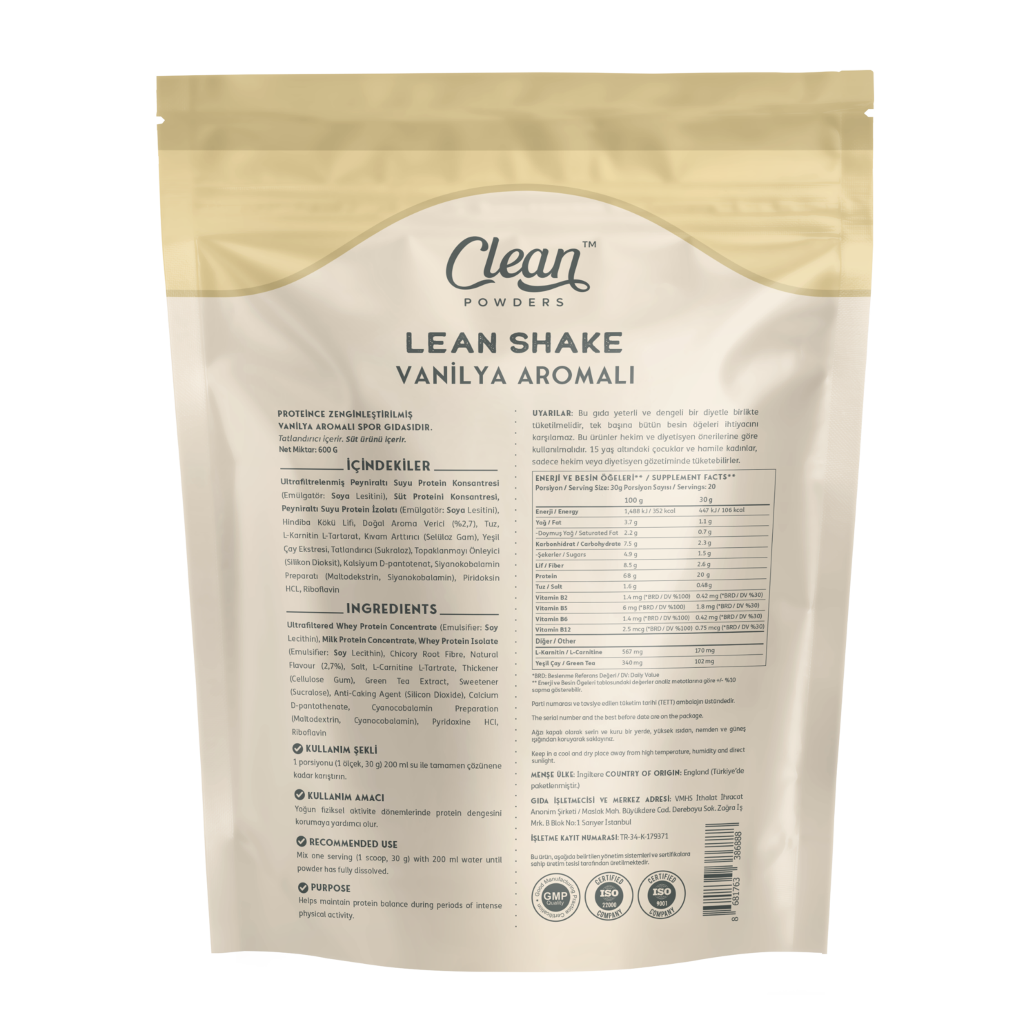 Lean Shake - Vanillla Flavor 600g - Clean Powders